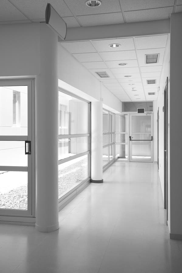 Modern Building Interior with Exit Door. Stock Image - Image of ...