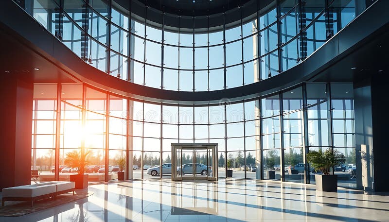 Modern Building Interior with Glass Facade, Contemporary Architecture ...