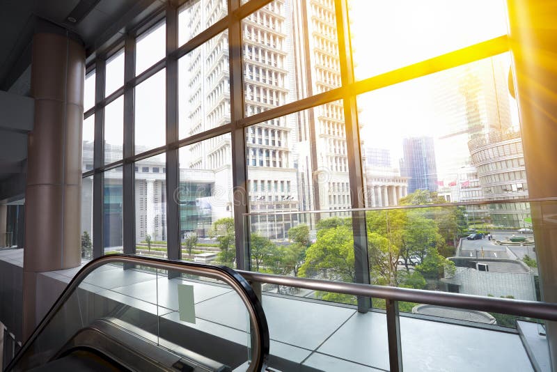 Modern Building Interior Glass Windows Stock Photo - Image of exit ...
