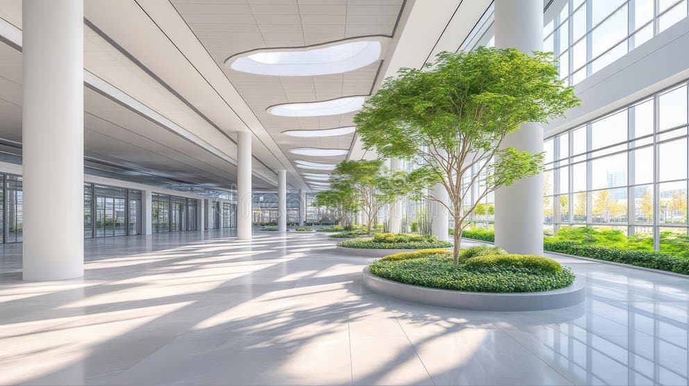 Modern Building Interior with Greenery Stock Illustration ...