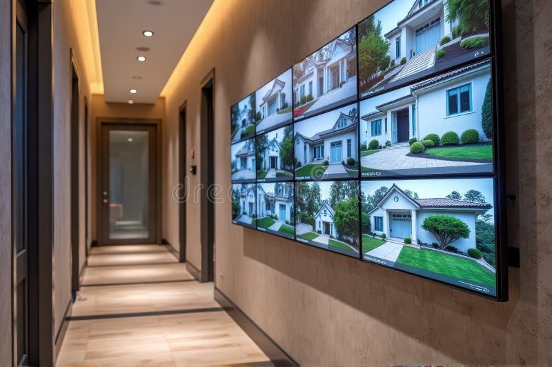 Modern Building Interior with Security Surveillance Screens Displaying ...