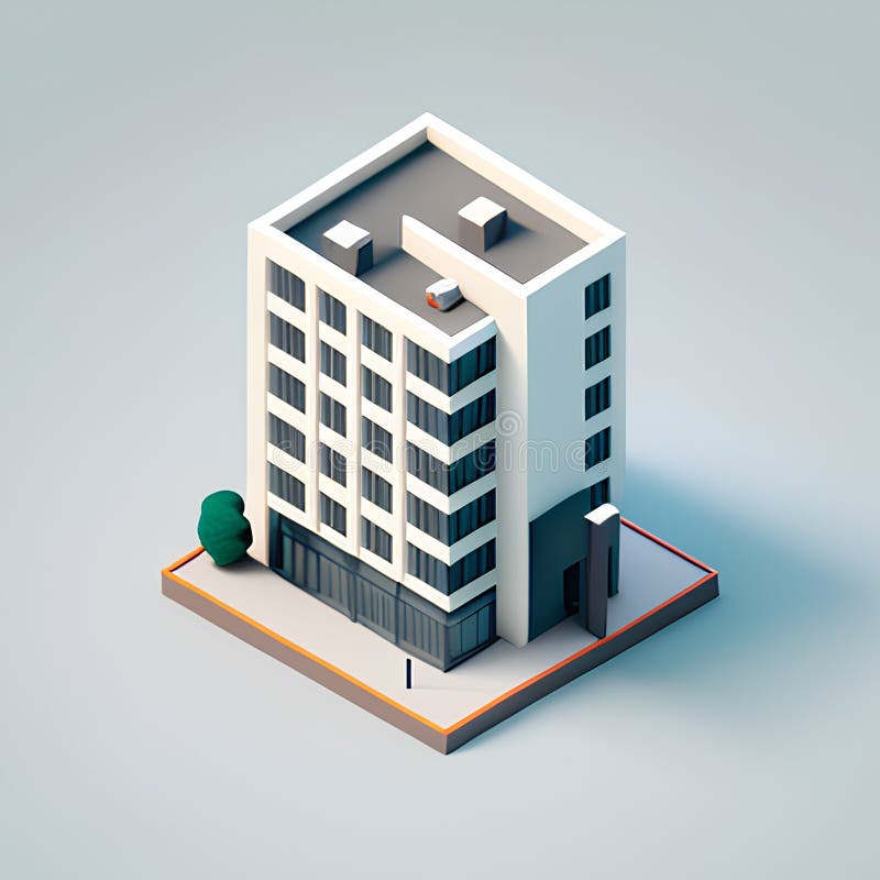 Modern Building Isometric View 3d Render on Gray Background with Shadow ...