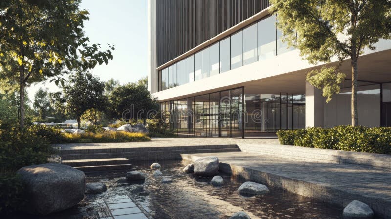 Modern Building Landscaping Water Feature Large Rocks Stock Photos ...