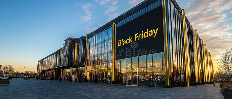 Modern Building with Large Black Banner Promoting Black Friday Stock ...