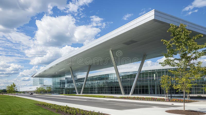 Modern Building with a Large Canopy Overhang Over a Paved Driveway ...