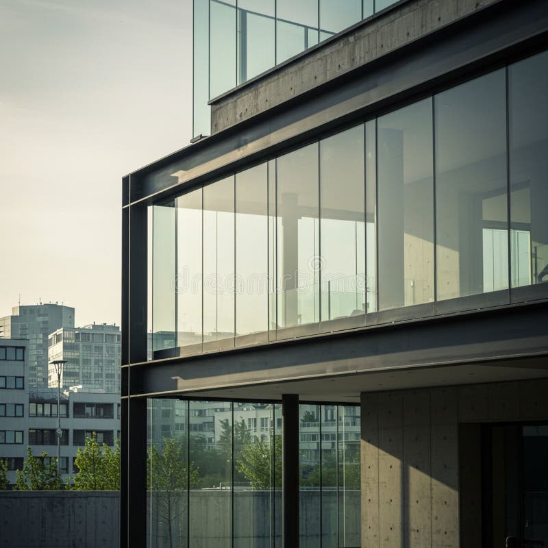 Modern Building with Large Glass Panels and Minimalistic Design. the ...