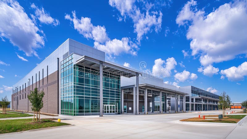 Modern Building with Large Glass Windows and a Clear Blue Sky Stock ...