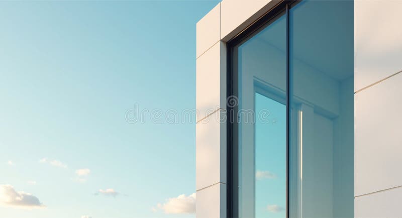 Modern Building with Large Glass Windows Reflecting the Blue Sky and ...