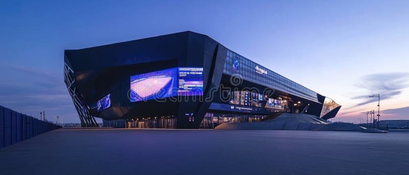Modern Building with Large LED Screen at Dusk Stock Illustration ...