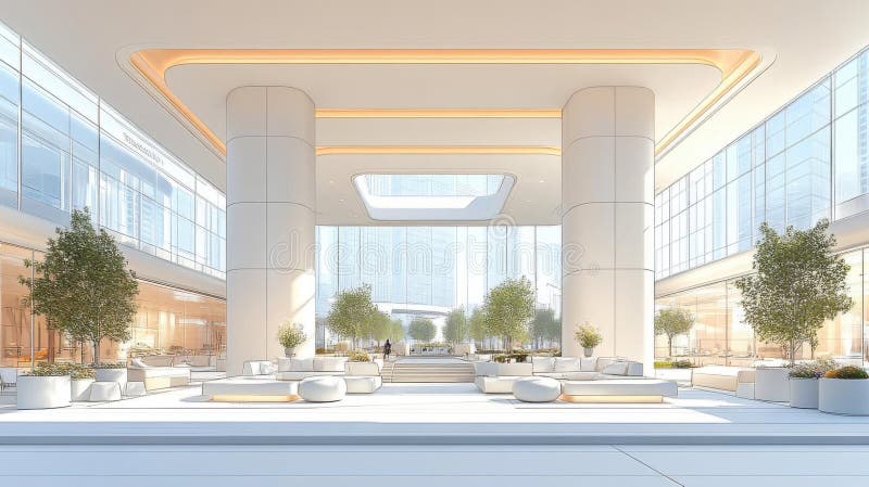 Modern Building Lobby Design Stock Photo - Image of entrance, columns ...