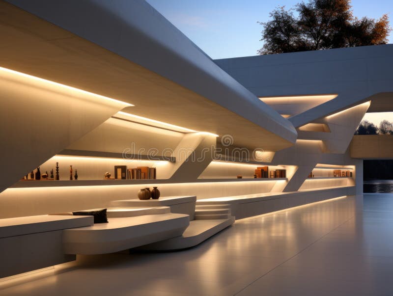 A Modern Building with a Long, Curved Wall, AI Stock Illustration ...