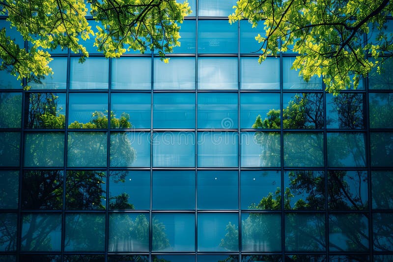 Modern Building with a Lot of Windows and Trees Stock Illustration ...