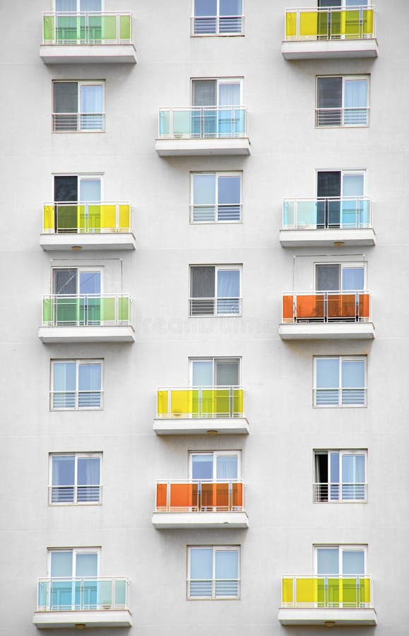 Modern Building and Minimal Colorful Balcony and Facade Stock Photo ...