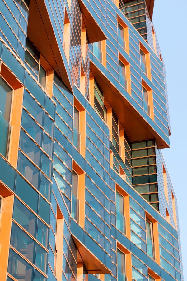 Modern Building Mirror Facade in Blue Tone Stock Photo - Image of ...