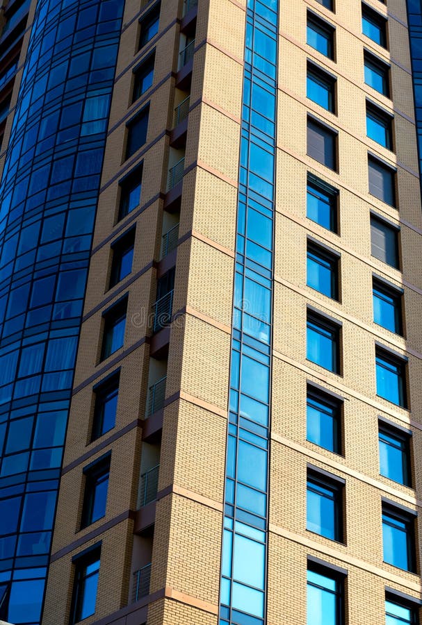 Modern Building Mirror Facade in Blue Tone Stock Photo - Image of ...