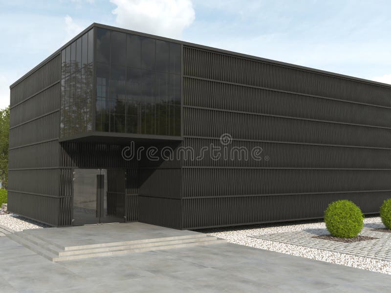 Modern Building of a Rectangular Shape with Flat Roof. Facade with a ...