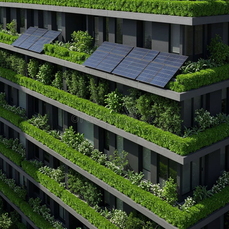 Modern Building with Multiple Floors Featuring Lush Green Terraces and ...