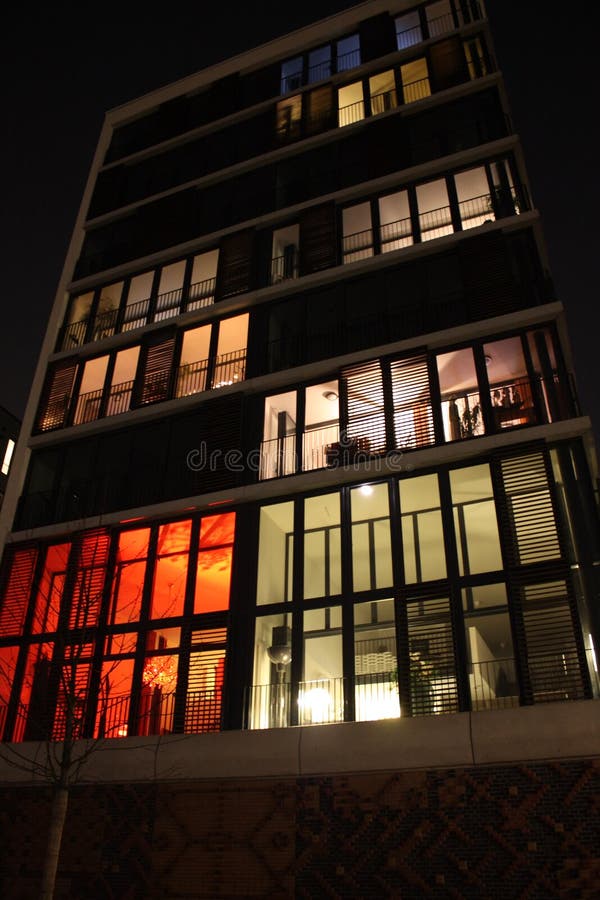 Modern building at night stock photo. Image of night, overtime - 6701602