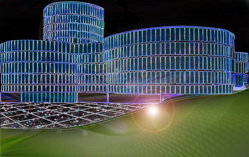 Modern Building Night Illustration Stock Illustration - Illustration of ...