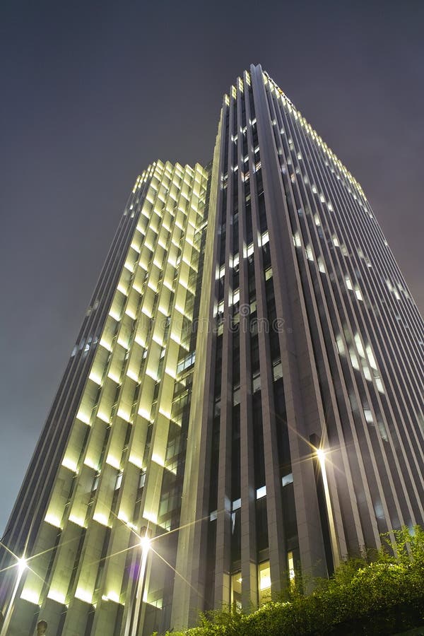 Modern Building at Night Time Stock Image - Image of finance, star ...