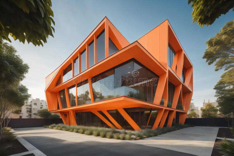 Modern Building with Orange Facade. Architectural Background Stock ...