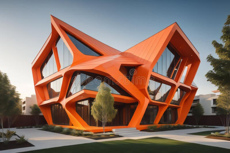 Modern Building with Orange Roof. Architectural Concept Stock ...