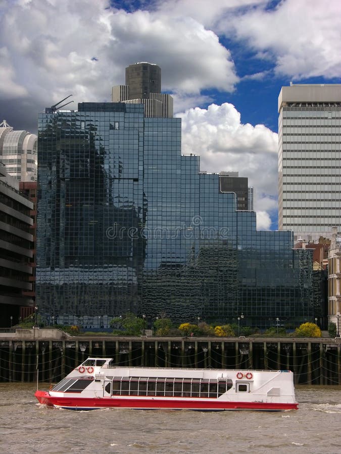 Modern Building and Passenger Ship on the River Stock Photo - Image of ...