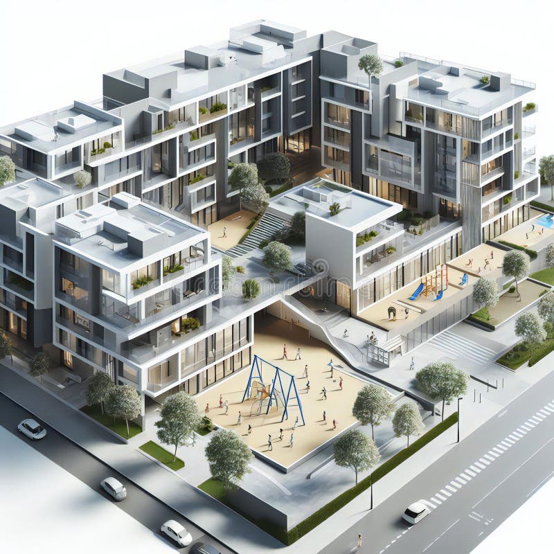 Modern Building Plan with Swimming Pool and Open Space. Stock ...