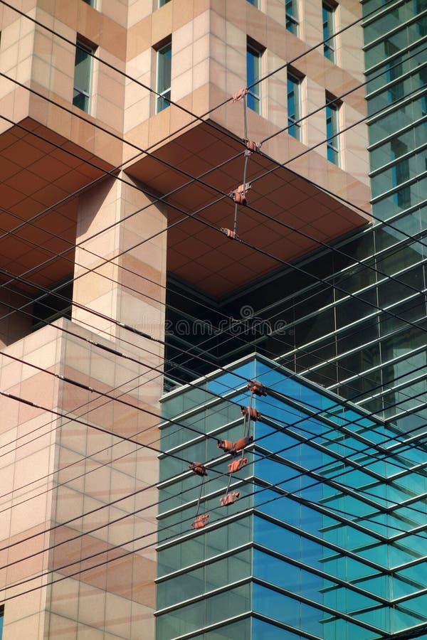 Modern Building with Power Lines Stock Image - Image of background ...