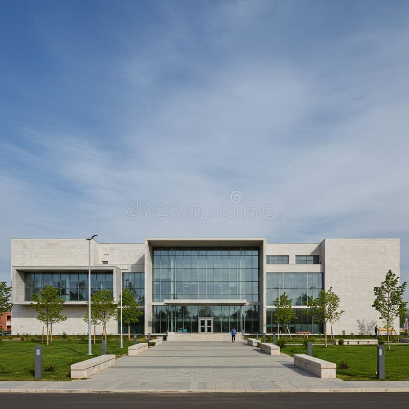 Modern Building with a Rectangular Design Featuring a Glass Facade and ...