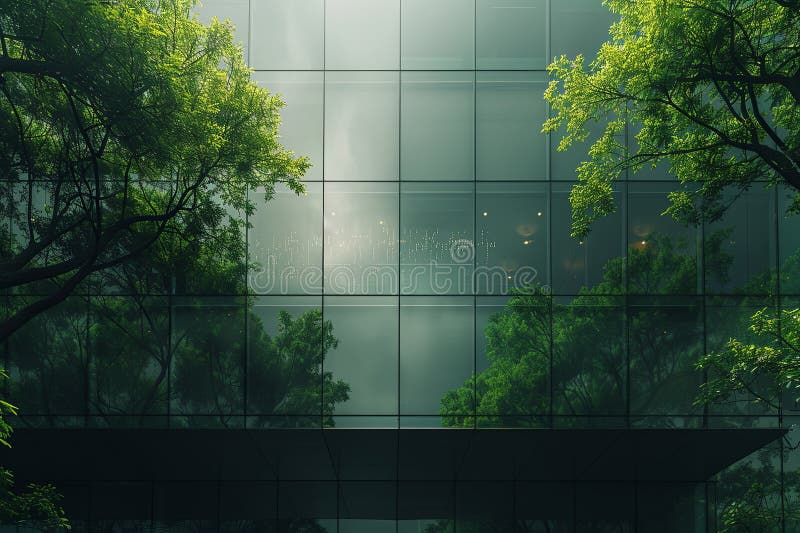 Modern Building with Reflected Green Trees Stock Illustration - Illustration of balance, shadows ...
