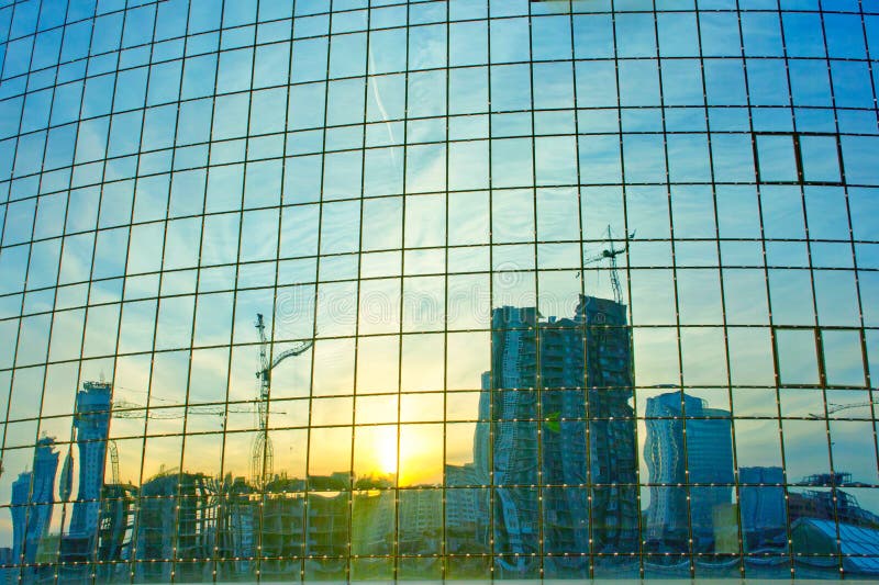 Modern Building Reflected in Windows Stock Image - Image of downtown ...