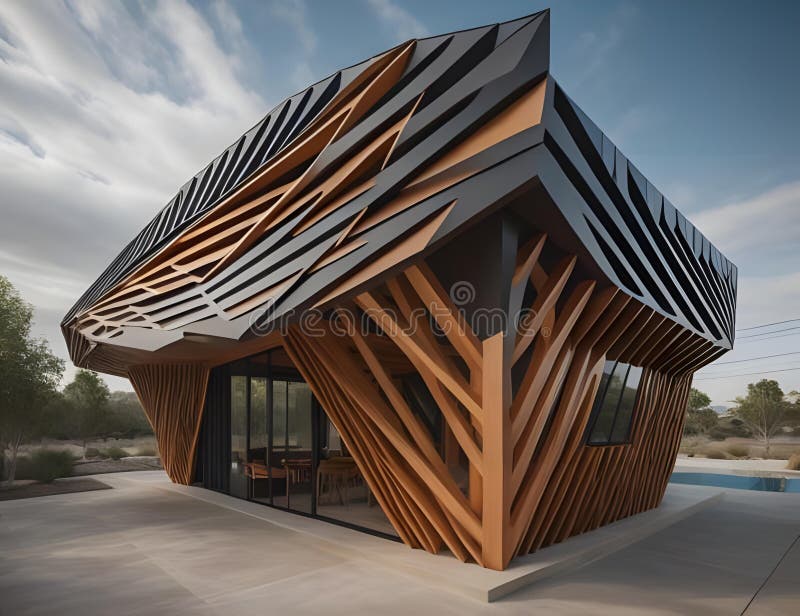 A Modern Building with a Roof Made of Wood. Generative Ai Stock ...