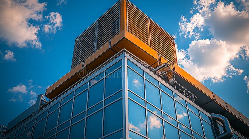 Modern Building Rooftop Air Conditioner Under a Dramatic Sky Stock ...