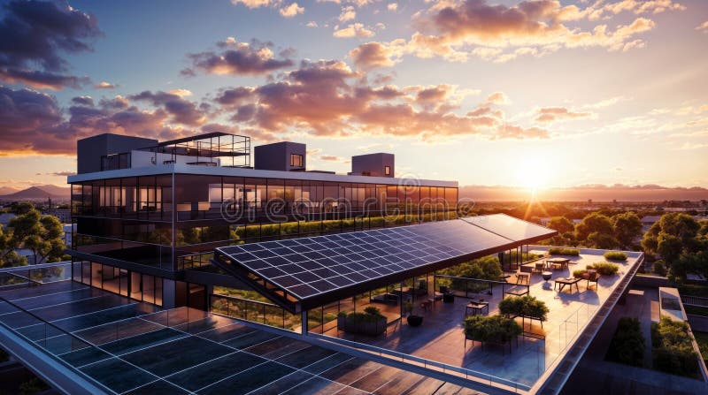 Modern Building with Rooftop Solar Panels, Generative Ai Stock ...