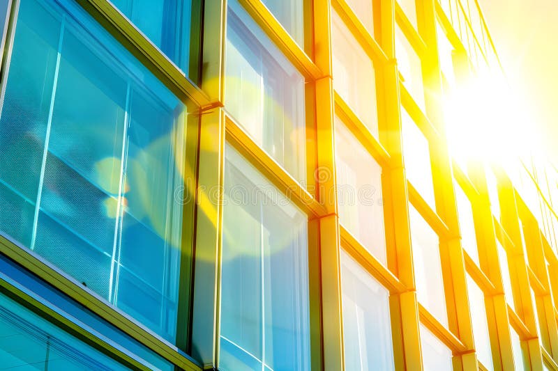 A Modern Building S Glass Facade Reflecting Sunlight with Vibrant ...