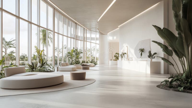 A Modern Building S Luxurious Open Office Space is Empty, with a Glossy ...