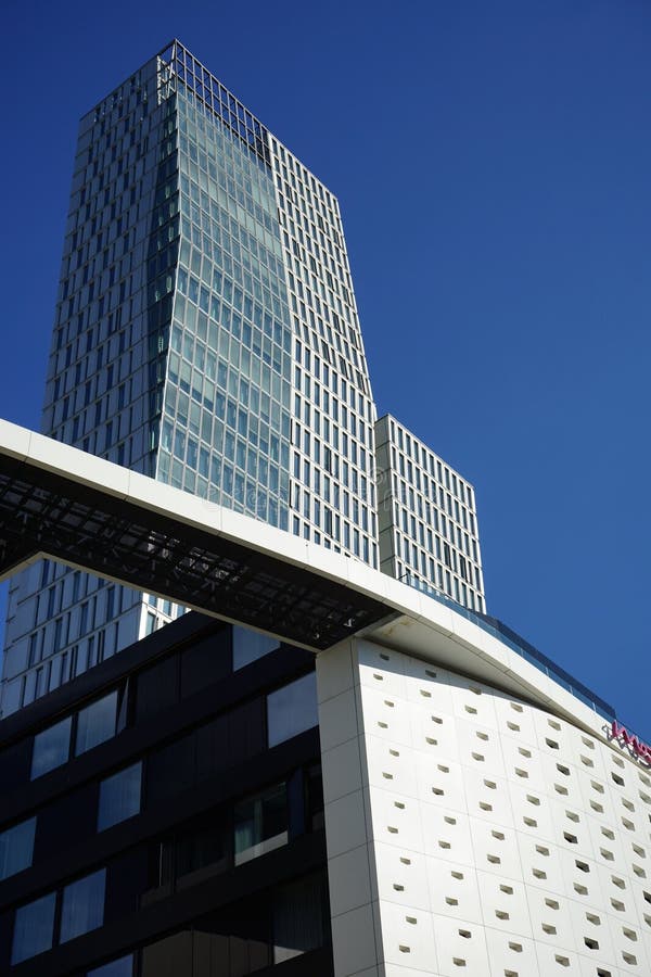A Modern Building with a Sky Background and an Attached Walkway Stock ...