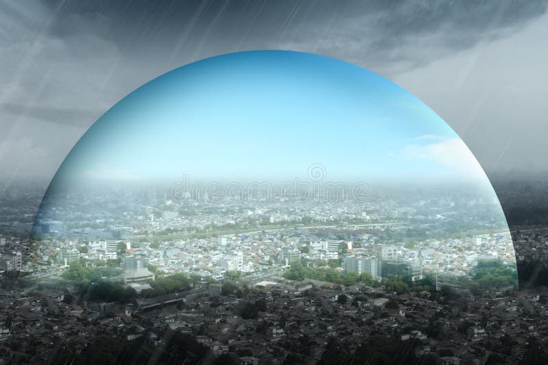 Modern Building and Skyscrapers View with Dome Protection Stock Photo ...