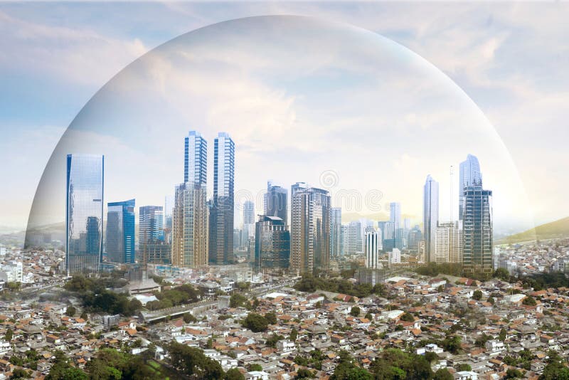 Modern Building and Skyscrapers View with Dome Protection Stock Image ...