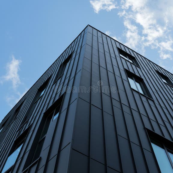 Modern Building with a Sleek, Angular Facade Made of Dark Panels. the ...