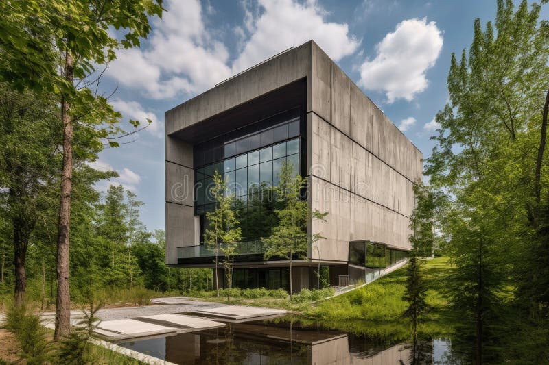 A Modern Building with a Sleek Facade, Surrounded by Greenery and ...