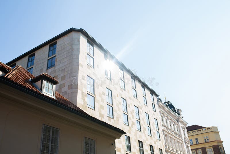 Modern Building with Sun Reflections in Prague Stock Photo - Image of ...