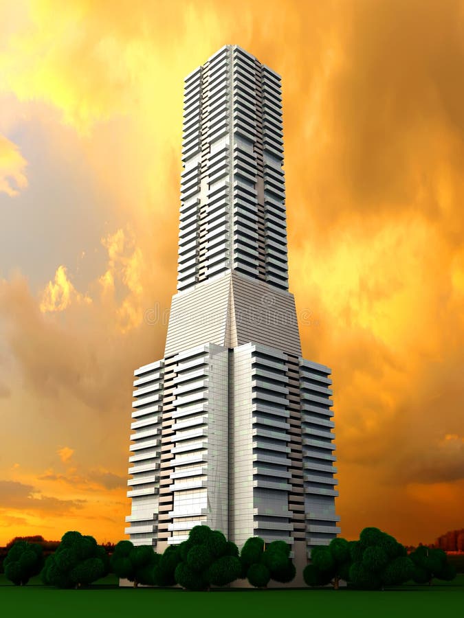 Modern Building in the Sunset Stock Illustration - Illustration of ...