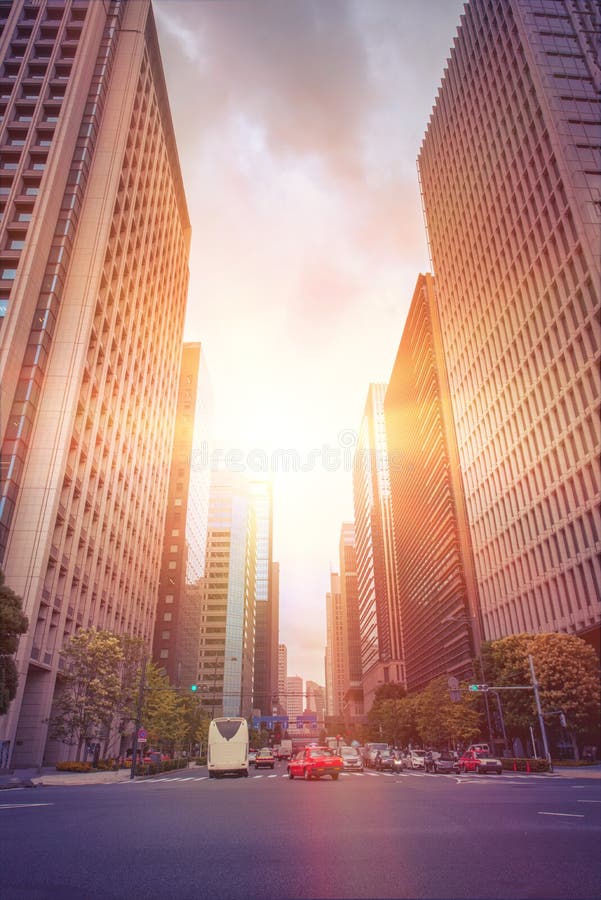 Modern Building on Sunset with Road in Tokyo, Japan Stock Photo - Image ...