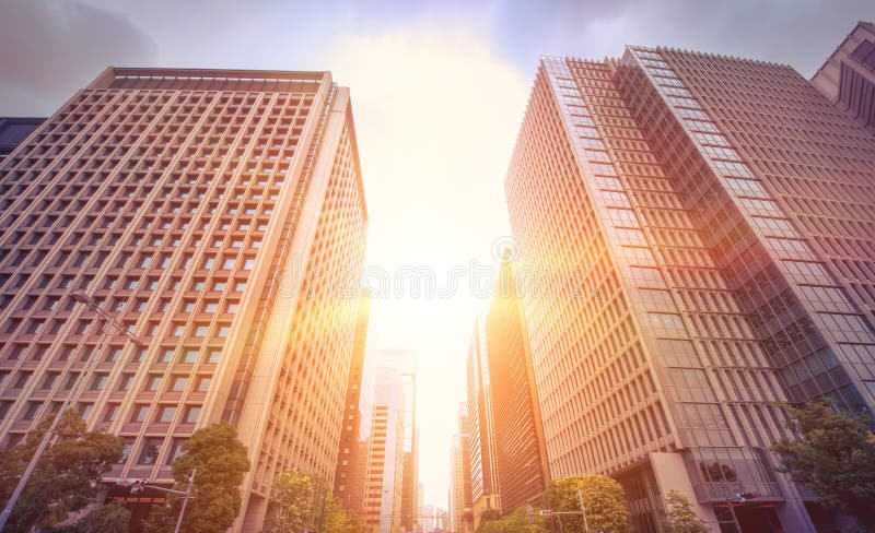 Modern Building on Sunset with Road in Tokyo, Japan Stock Image - Image ...