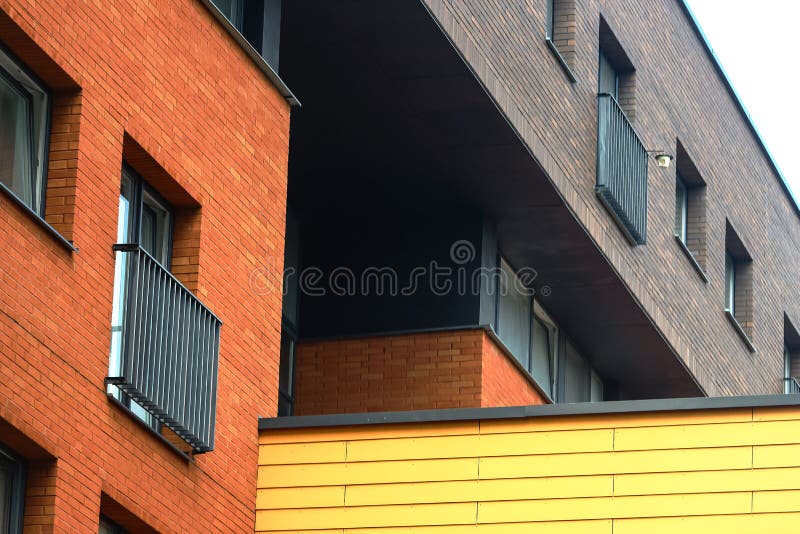 Modern Building Triple Color Walls with Windows Stock Photo - Image of ...