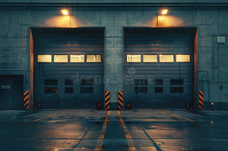 A Modern Building with Two Large Doors and Some Lights, Suitable for ...