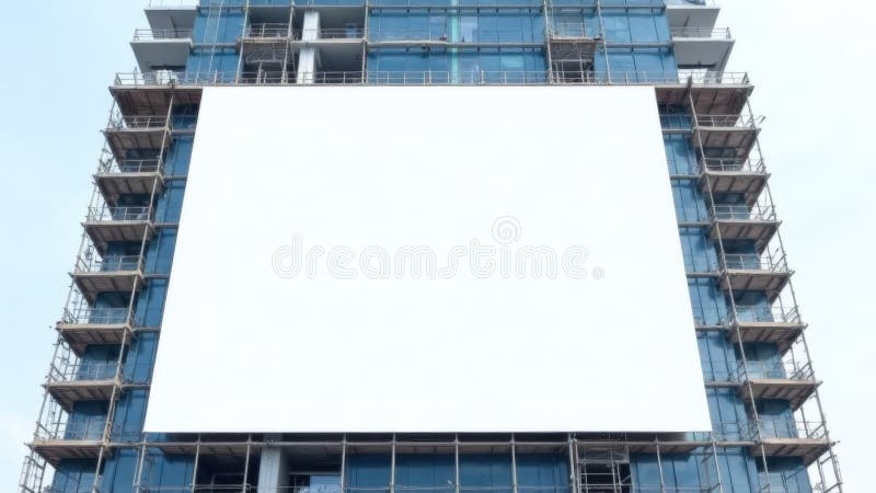Modern Building Under Construction with Blank Banner Display on ...