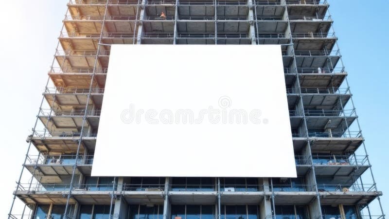 Modern Building Under Construction with Blank Banner Display on ...